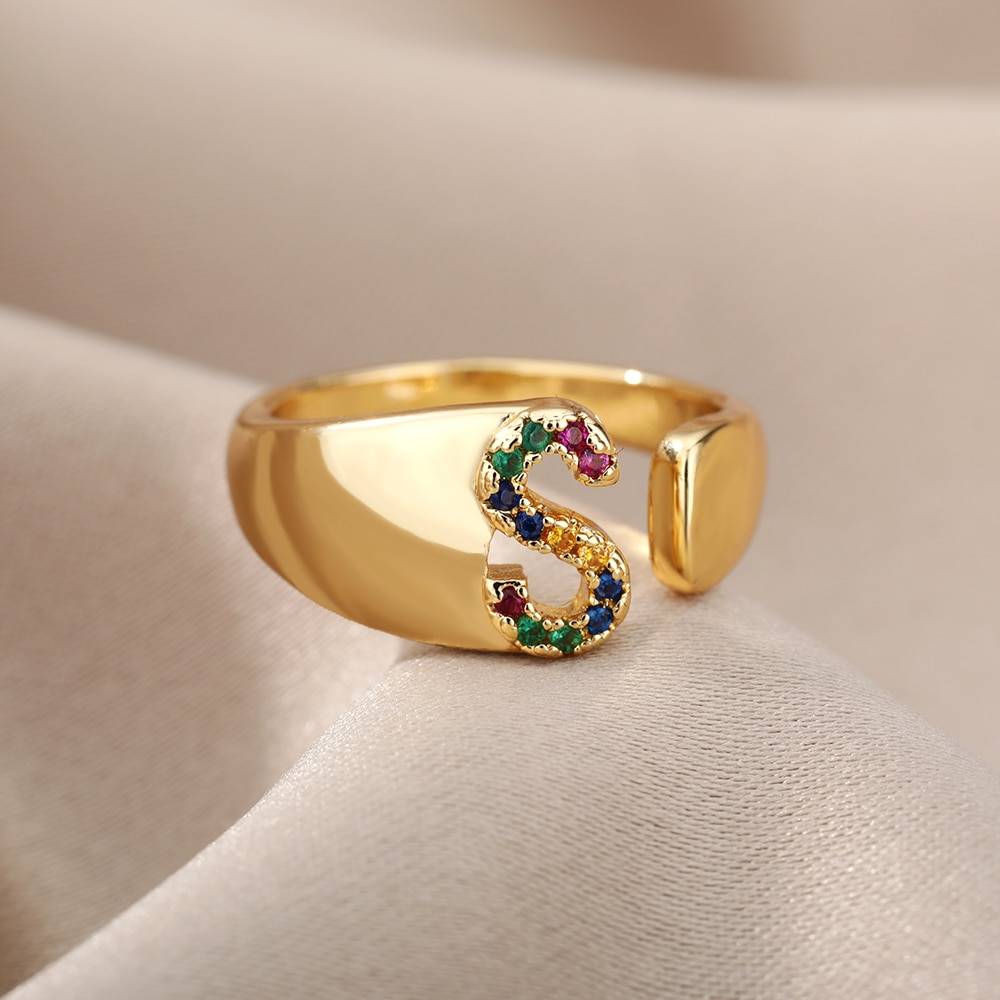 Adjustable ColorStones letter ring - Sebenasmart